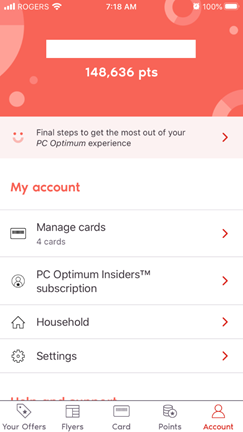 Updating your PC Optimum Card Status on the PC Optimum App