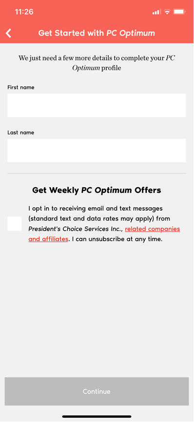 Registering on the PC Optimum App