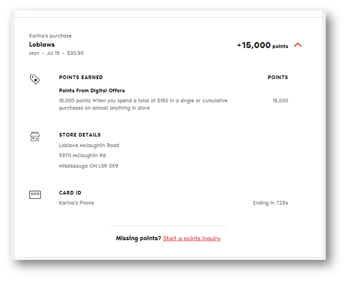 Submitting a points inquiry on PCOptimum.ca