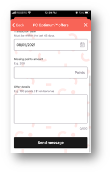 Submitting a points inquiry on PC Optimum app