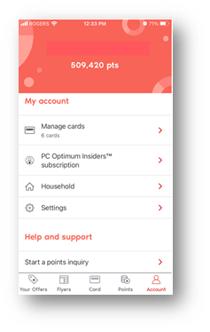 Submitting a points inquiry on PC Optimum app