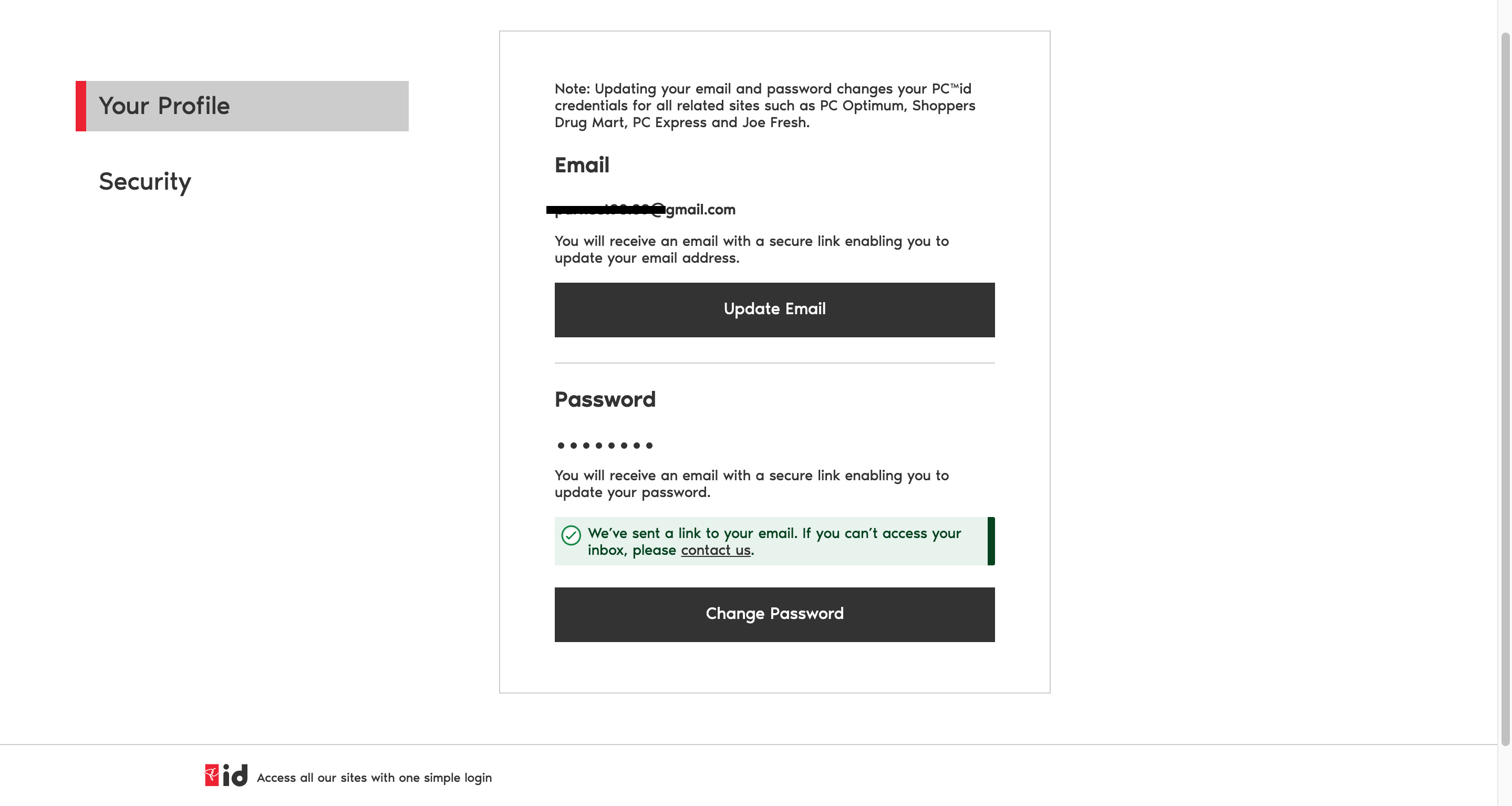 Updating your PC™id password on PCOptimum.ca