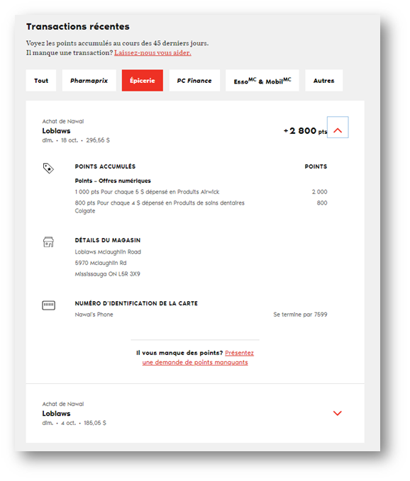 Soumettre une demande de points sur le site PCOptimum.ca