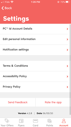 Updating your PC™id password on the PC Optimum App