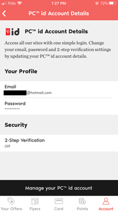 Updating your PC™id password on the PC Optimum App