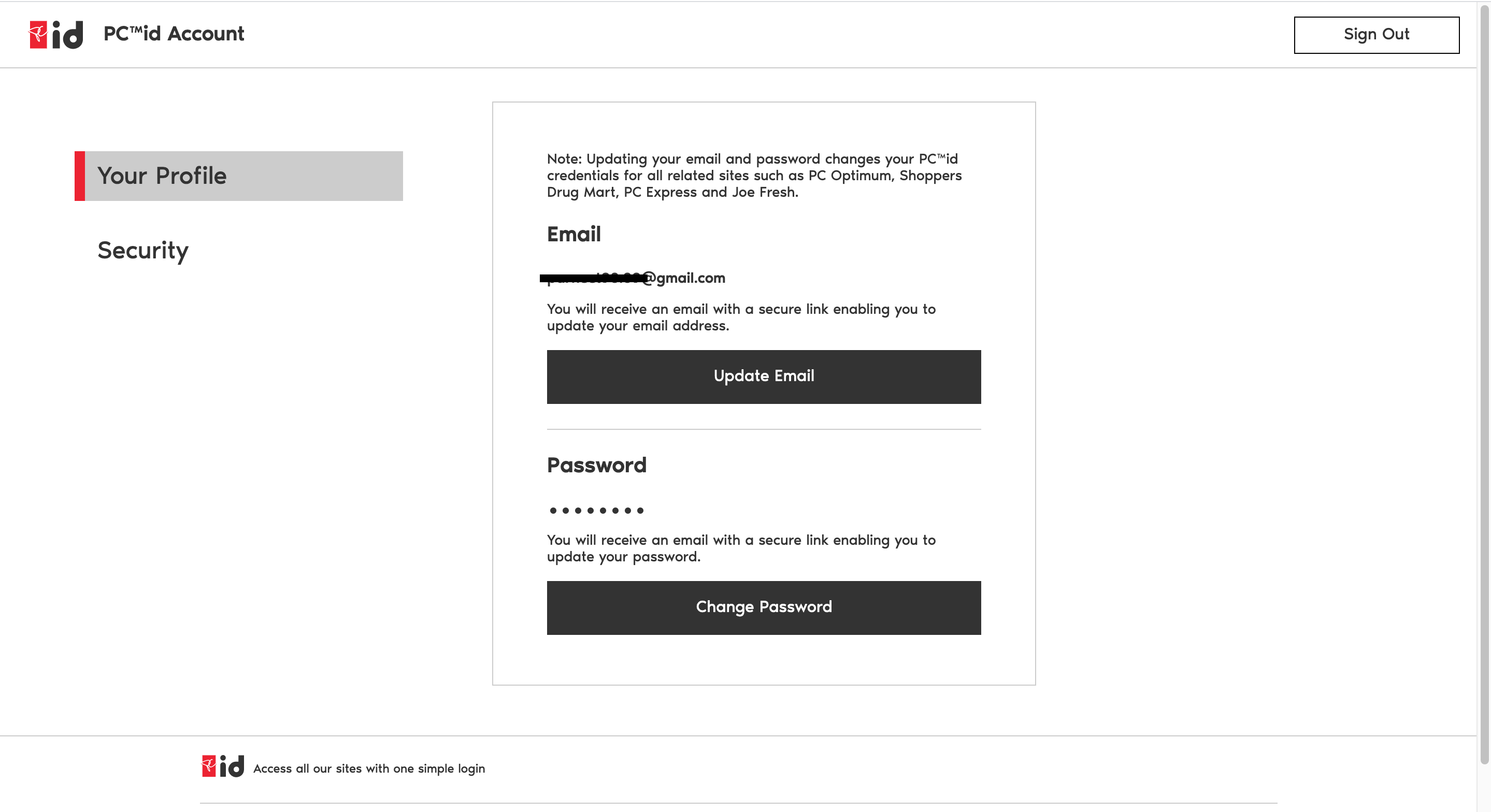 Updating your PC™id password on the PC Optimum App