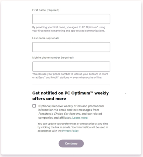 Registering on PCOptimum.ca