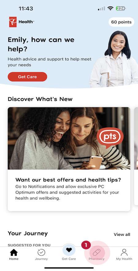 Pay for a Shoppers Drug Mart® prescription in the 𝘗𝘊 𝘏𝘦𝘢𝘭𝘵𝘩 app